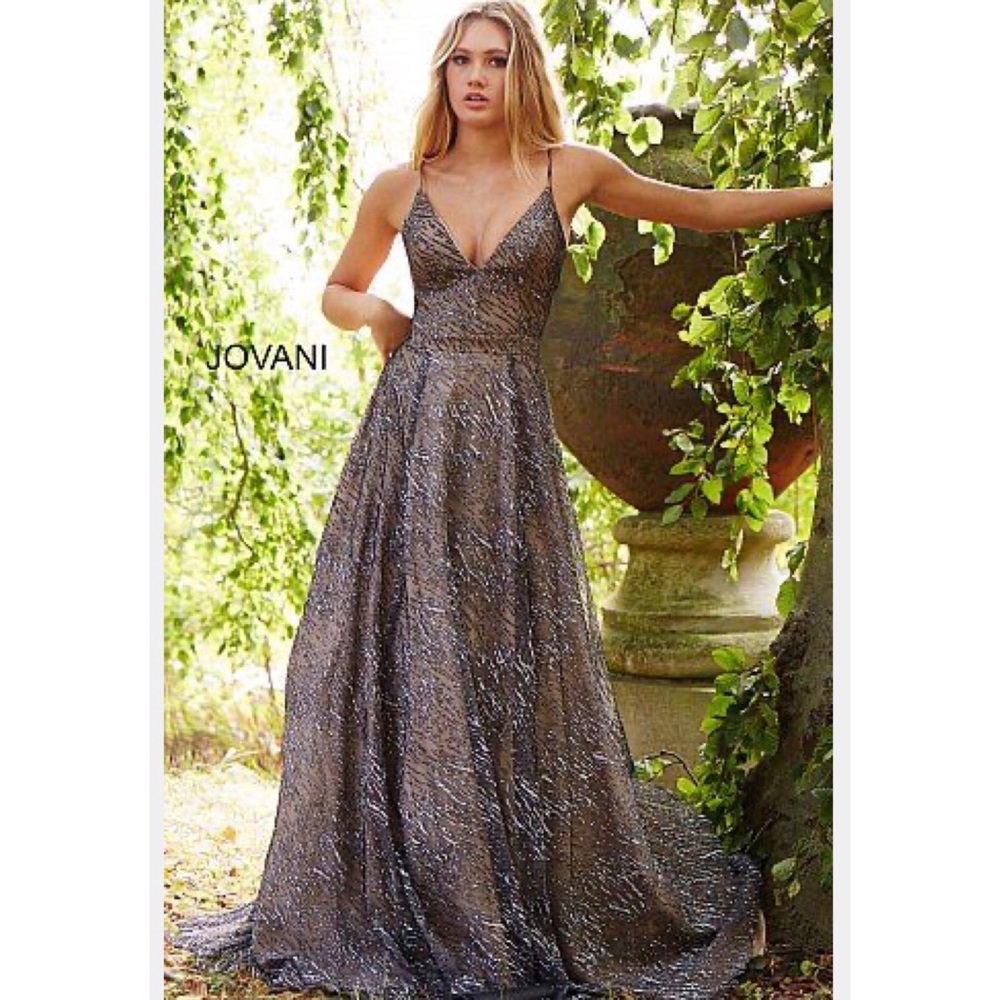 Jovani Formal Gown Black Nude Glitter Detail - Gem